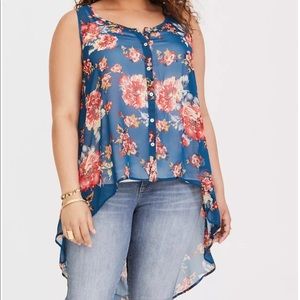 torrid | Tops | Torrid Blue Floral Chiffon Tank Extended Sizes | Poshmark